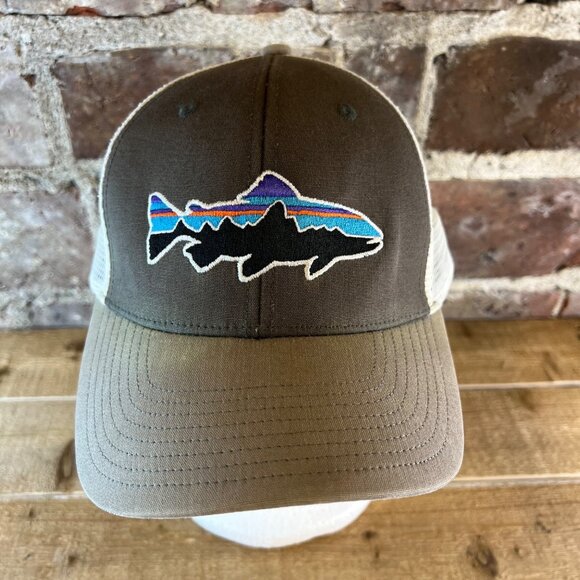 Patagonia | Accessories | Patagonia Fish Logo Trucker Hat Gray White ...
